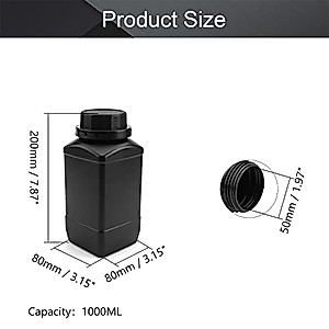 Othmro 5pcs Plastic Lab Chemical Reagent Bottles, 1000ml/33.81oz Wide Mouth Liquid/Solid Square Sample Storage Container Sealing Bottles with Anti-theft Cap Black