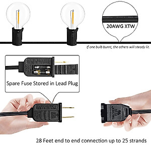 GHUSTAR Outdoor String Lights 28FT Patio String Lights with 16 G40 Shatterproof LED Bulbs(1 Spare), Waterproof Outdoor Hanging LED Lights for Backyard Porch Cafe Party Wedding Garden