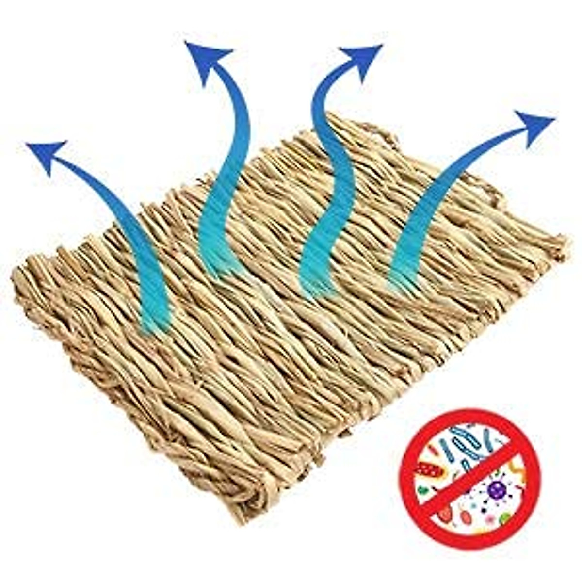 PrimePets Grass Mat for Rabbits Bunny, 3 Pack, Woven Hay Mat for Small Animals, Natural Straw Bedding Resting Cage Mat for Guinea Pig Parrot Chinchilla Hamster Rat