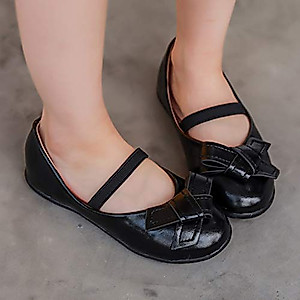 Diufon Autumn Baby Shoes Comfortable Princess Shoes Children Flat Soft Soft Bow Shallow Single Shoes Fashion Casual Peas Elastic Band Shoes (7.5-8 US M Little Kids, Black)