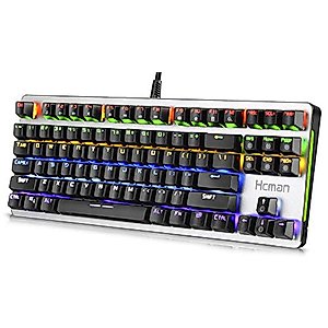 Hcman Mechanical Keyboard Blue Switches,21 LED Backlit Modes Gaming Keyboard,Metal Plate 100% Anti-ghosting for Computer PC & Mac Gamers (Silver)