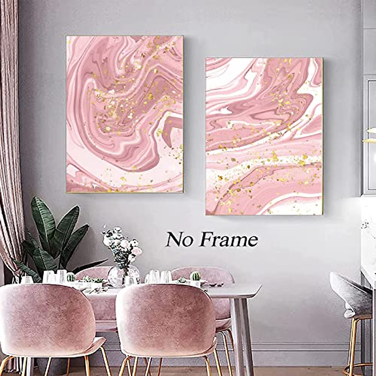Pink Marble Canvas Wall Art Pink and Gold Abstract Art Gold Foil Artwork Gold Glitter Art Blush Pink Glitter Pictures Pink Gold White Painting Modern Abstract Marble Art Prints 16x24inchx3pcs No Frame