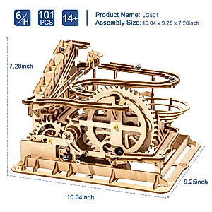 Rowood 3D Puzzles for Adults, Wooden Marblr Run Model Kit, DIY Building Kits for Adults to Build, Craft for Teens, Gift for Adults & Teen Boys Girls, Age 14+, Waterwheel Coaster