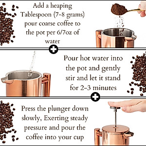 Mixpresso Stainless Steel French Press Coffee Maker 26 Oz 770 Ml Double Wall Metal Insulation Coffee Press & Tea Brewer Easy Clean & Easy Press, Strong Quality Coffee Press, Copper Small French Press