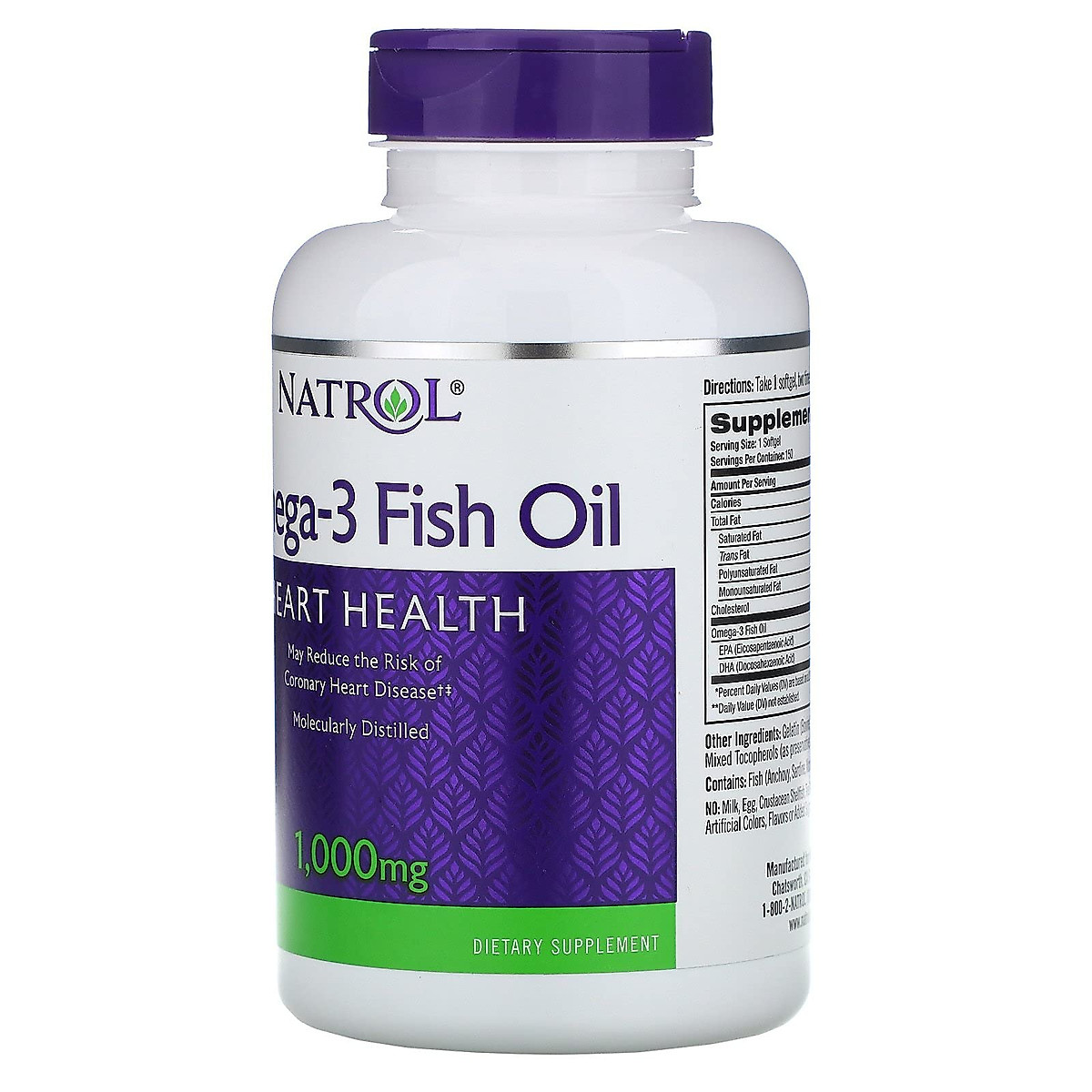 Natrol Omega-3 Fish Oil 1000mg, 150 Softgels (Pack of 2)2