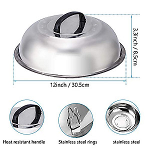 NEWANOVI Griddle Accessories for grills, Stainless Steel 12 Inch Basting Cover and Heavy Duty Cast Iron Grill Press Kit, Perfect for Flat Top Hibachi Grill, Making Hamburger Bacon Steak