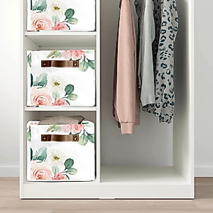 Pink Rose Flower Personalized Custom Name Waterproof Storage Boxs Baskets Clothts Towel Book for Bathroom Office 1 Pack