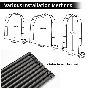 SCENDOR Metal Garden Arbor, Outdoor Wedding Arches for Ceremony, 7.9 Feet High x 4.6 Feet Wide, Assemble Easily 3 Sizes, Black Garden Arch Trellis Indoor Garden Arches for Party Decoration Wide Arbor