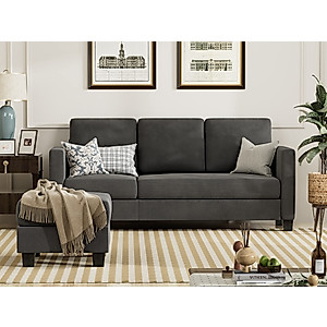 YESHOMY Convertible Sectional 3 L-Shaped Couch Soft Seat with Modern Linen Fabric, Space-Saving Sofas for Living Room, Apartment and Office, 70'', Dark Gray