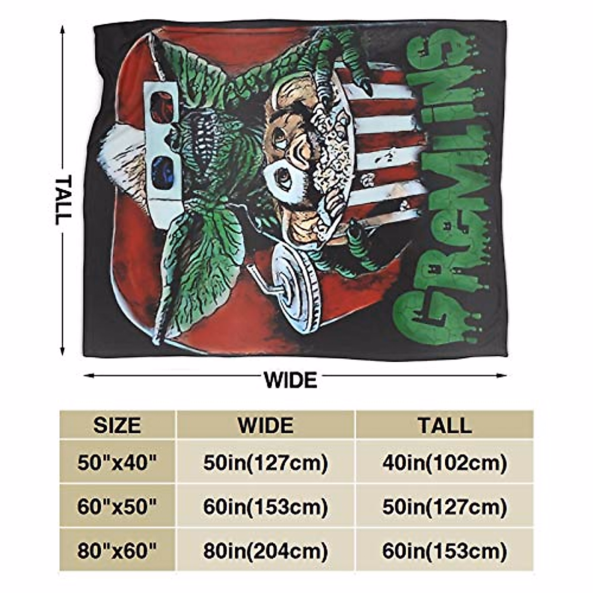 Needlove Gremlins-Gizmo Throw Blanket Suitable Ultra Soft Weighted Bedding Fleece Blanket for Sofa Bed Office 60"x50" Travel Multi-Size for Adult