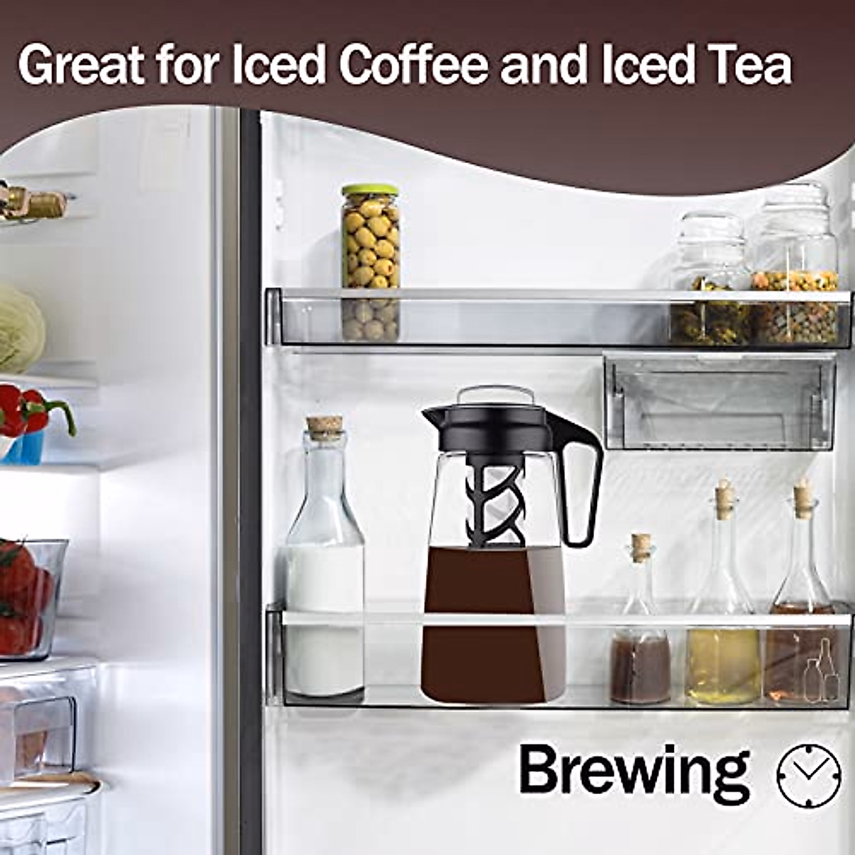 Cold Brew Coffee Maker, Iced Coffee Maker Tea Brewer Leak-Proof with Removable Mesh Filter for Iced Coffee Cold Brew Tea, 2QT