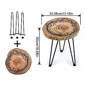 BTEOBFY Natural Wood Side Table with Epoxy Finish - Live Edge Design and Hairpin Legs - Perfect for Living Room as Coffee Table or End Table - 20 Inches Tall