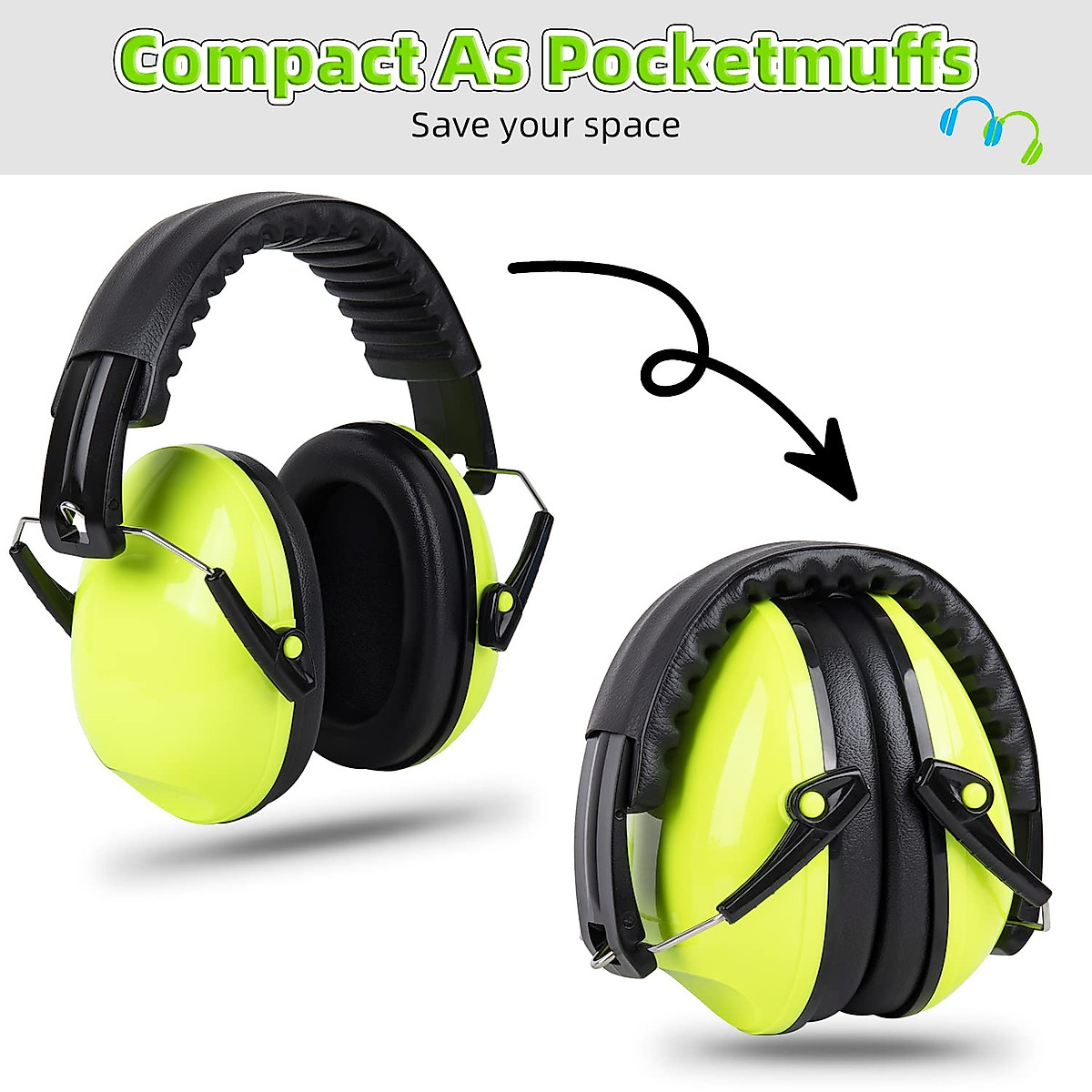 VOKIWILL 2-PACK Kids Ear Protection Earmuffs, Adjustable Safety Hearing Protection Headphones Noise Reduction Earmuff for Kids Toddlers 25NRR Noise Cancelling Earmuffs (Green, Blue)