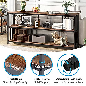 Tribesigns Long Console Table, 70.89 inches Sofa Table, 3 Tier Entryway Table, Industrial Hallway Table, Large Storage Accent Table for Living Room Garage, Rustic Behind Couch Table