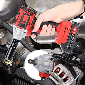 BESUFY Cordless Impact Wrench, Electric Wrench with 2 x 1500mAh Batteries, 21V and 520Nm High Torque, 1/2 Inch Electric Impact Driver, Brushless Motor Electric Impact Wrench for Car Lawn Mower Red