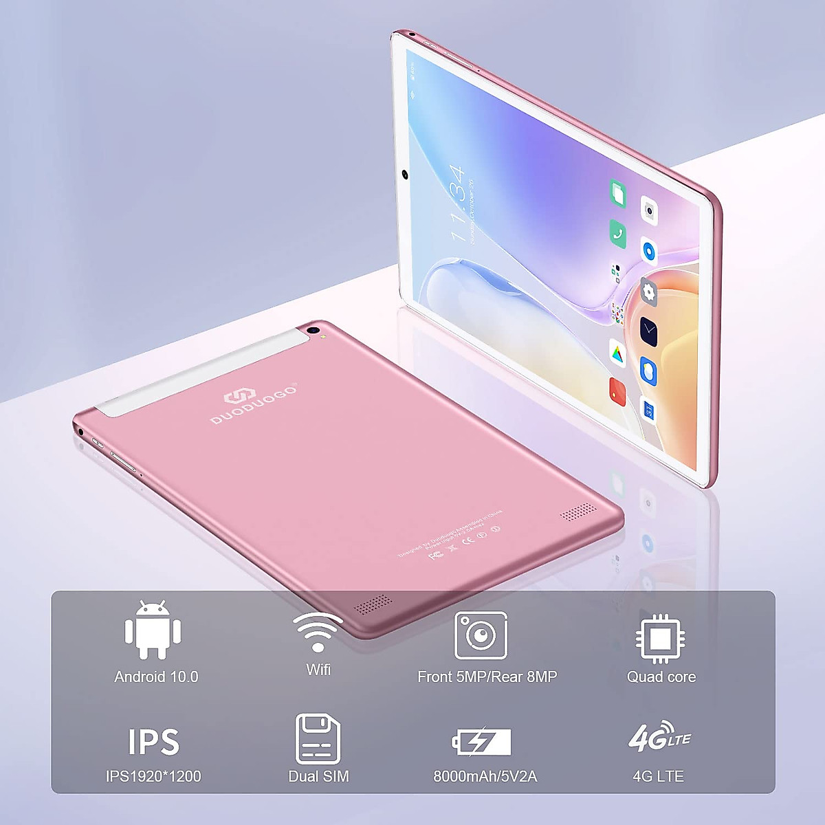 2 in 1 Tablet with Keyboard,Tablet 10.1 Inch Android 10 Tablets, High Performance Tablet 10 Inch 4G LTE,Google Certificated Wi-Fi Tablet pc,64GB ROM 128GB Expand, Dual Camera,4G Wi-Fi,8000MAH, GPS