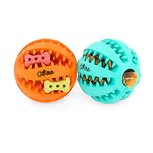 CHIWAVA 2 Pack 2.75" Rubber Teething Dog Toy Dental Balls Food Treat Feeder Chew Ball for Large Dogs