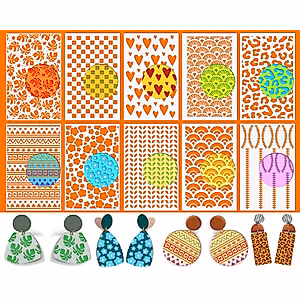 BABORUI 10Pcs Clay Texture Sheets for Polymer Clay, Reusable Clay Stamps Stencils with 2Pcs Scraper, Polymer Clay Tools Embossing Stamp Mats for Printing on Clay Earring Jewelry