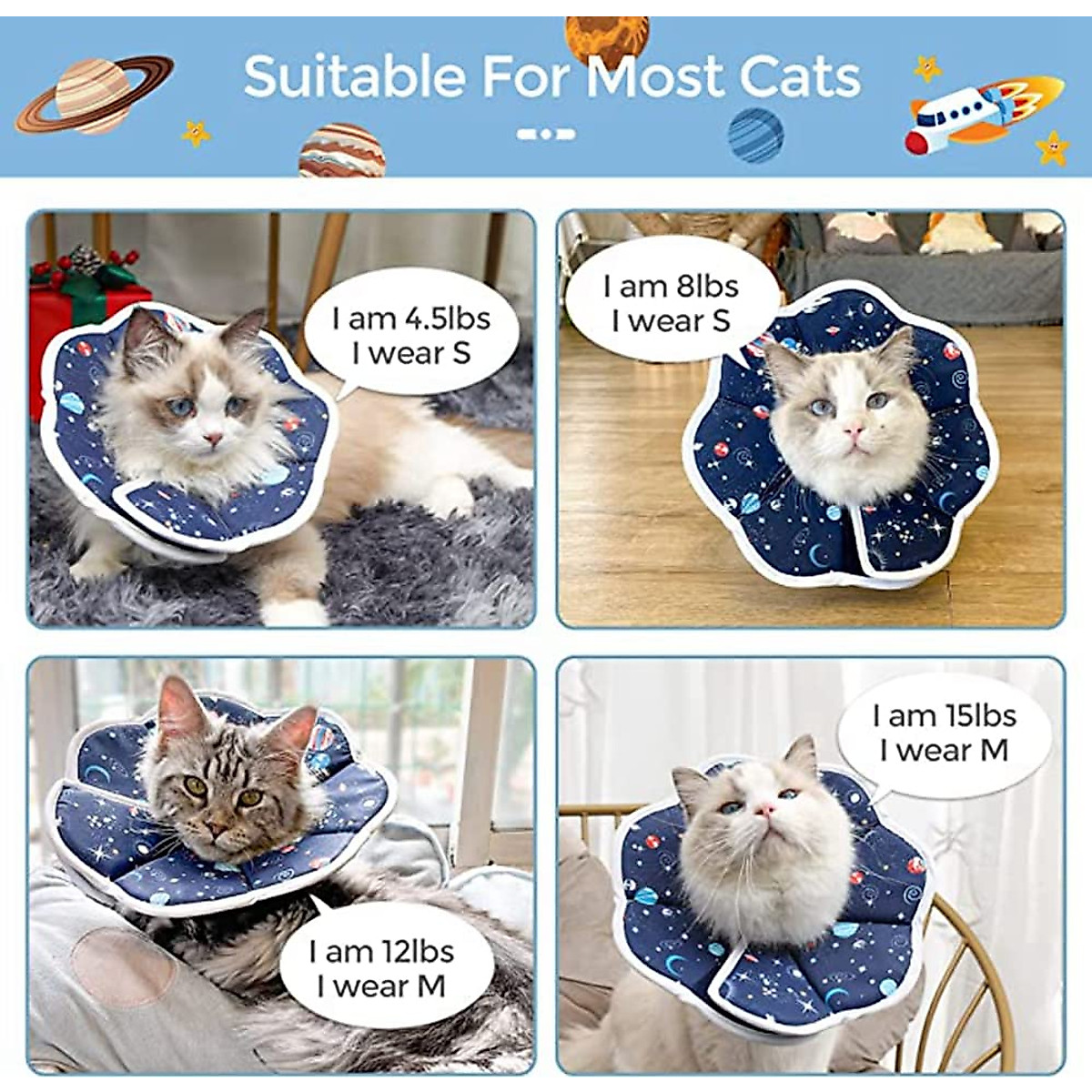 Soft Cat Cone,and Pet Teaser Cat Toy Recovery Cone Collar for Cats After Surgery to Stop Licking Scratching,Elizabethan Collar of Shame Alternative for Kitten Puppy (S)