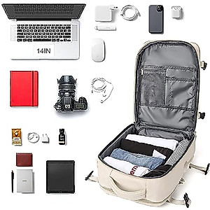 Brabola Travel Backpack, Large Laptop Backpack with USB Charging Port Waterproof College Backpack Hiking Backpack Carry on for Men and Women, Teens, School, Business, Outdoor Sports (Beige)