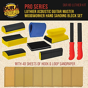 Dura-Gold 20-Piece Contoured Profile 5" Hand Sanding Block Set with 40 Sheet Hook & Loop Sandpaper Kit - Interchangeable Assorted Convex & Concave Shapes - Sand Wood Woodworking Furniture, Auto Paint