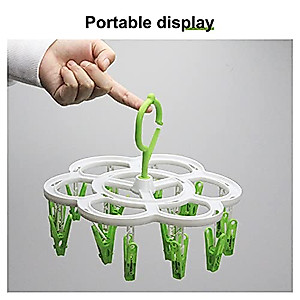 Bobrv Clothes Hangers with 16 Clips, Sock Underwear Baby Hanger, Hanging Drying Rack, Plastic Laundry Clip and Drip Clothespin Rack for Towel, Hat, Scarf, Green, 9 x inches