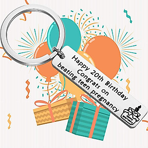 BEKECH 20th Birthday Gifts Birthday Keychain Happy 20th Birthday Congrats On Beating Teen Pregnancy Keychain 20th Keychain Birthday Jewelry (Silver)
