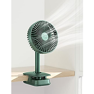JISULIFE Clip on Oscillating Fan, 8000mAh Battery Operated Clip Desk Fan [5-28h], USB Rechargeable Table Fan with Clamp, 4 Speeds, Timer Shutdown，330°Rotate Clip Fan for Home Office Bed Stroller-Green