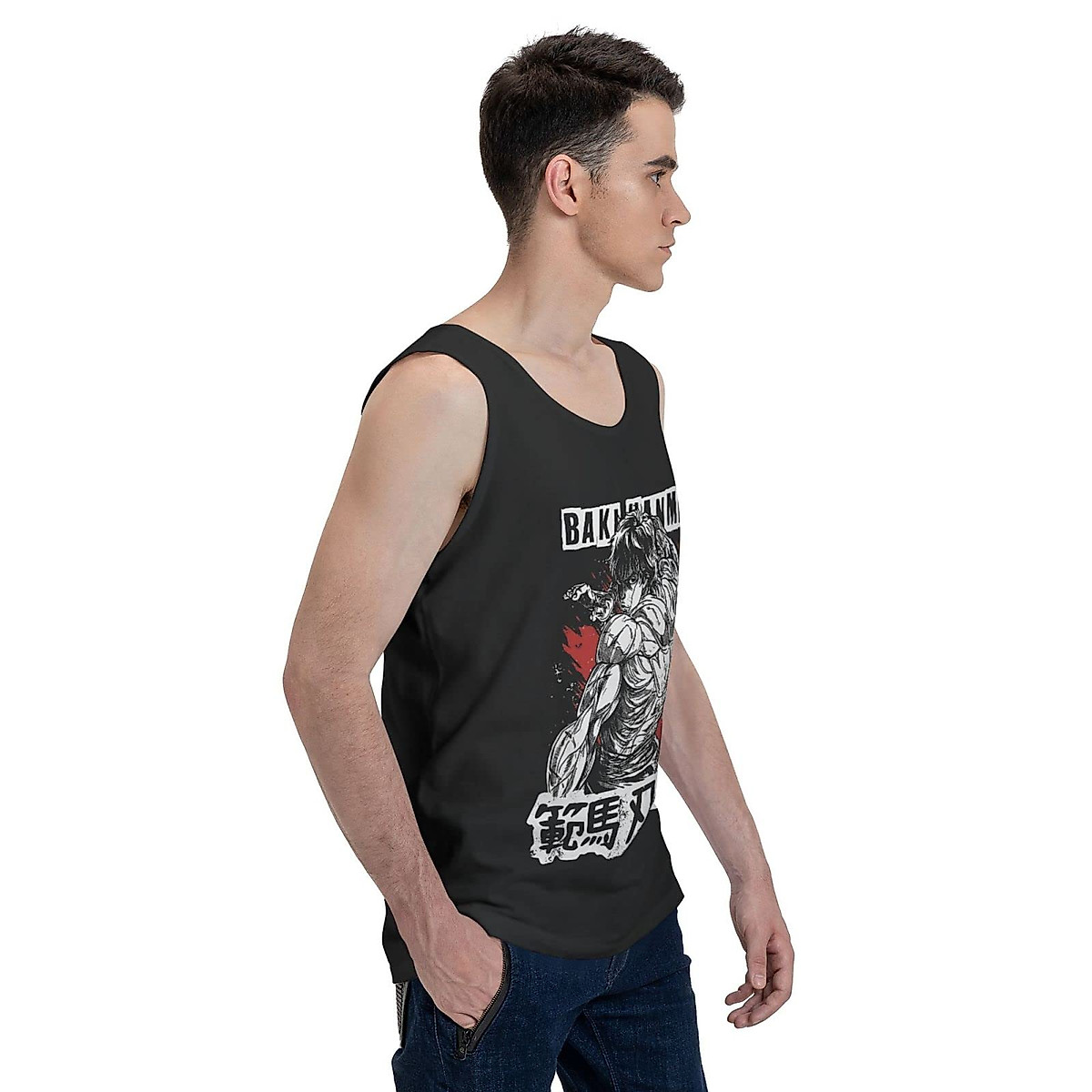 Anime Baki The Grappler Baki Hanma Tank Top Men's Summer Sleeveless Tee Casual Running Workout Sport Vest Black