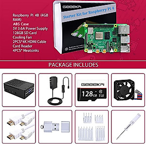 GeeekPi Starter Kit for Raspberry Pi 4 8GB - 128GB Edition, Case with PWM Fan, 18W 5V 3.6A Power Supply with ON/Off Switch, HDMI Cables (8GB RAM)