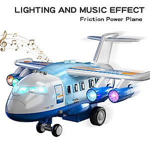 TEMI Mist Spay Storage Transport Plane Cargo with 6 Free Wheel Diecast Construction Vehicles and Playmat, Kids Toy Jet Aircraft with Lights & Sounds for 3 4 5 6 Years Old Boys and Girls