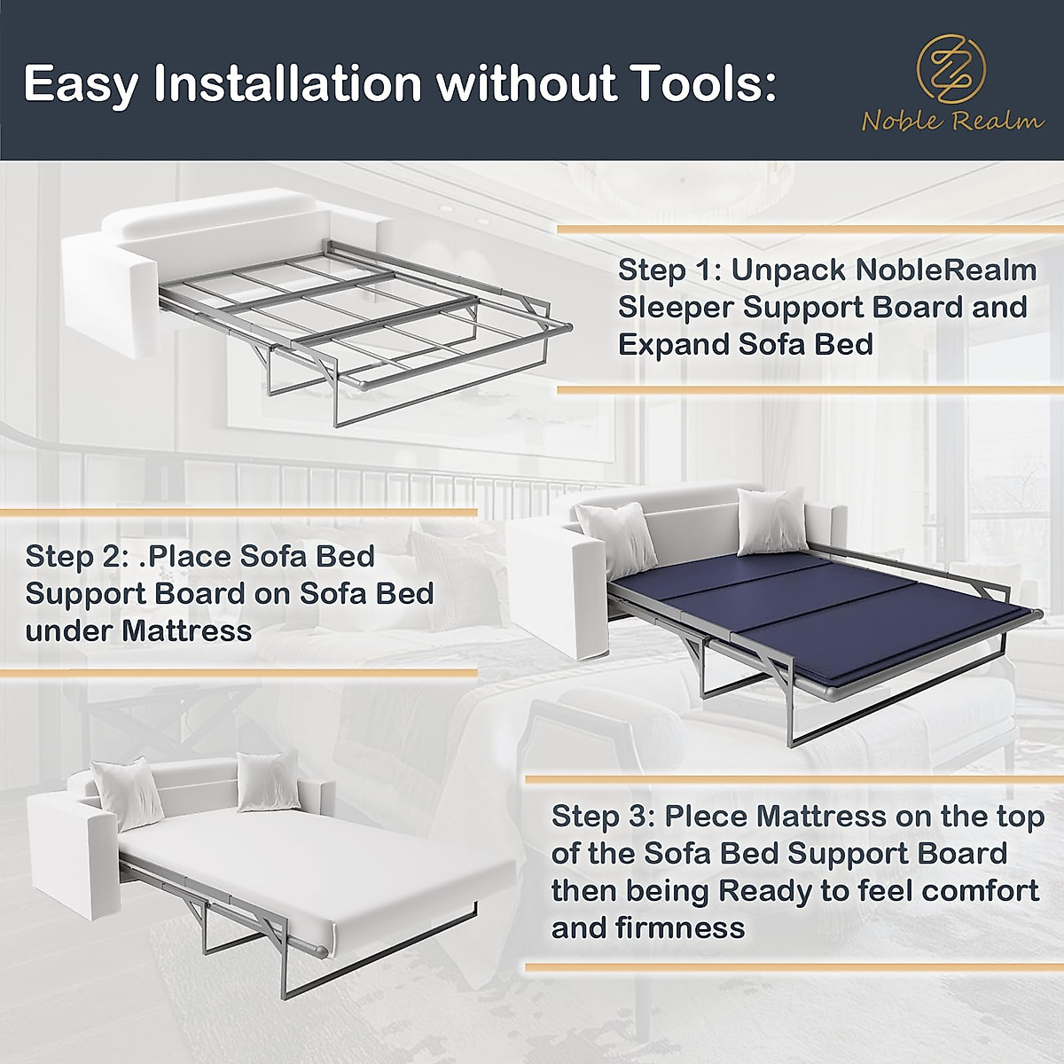 NobleRealm® 𝗕𝗲𝘁𝘁𝗲𝗿 𝗦𝗶𝘇𝗲 Sleeper Sofa Board | Queen Bunkie Board (58.5”x64” Queen Size) Under Mattress Support Board | Bed Board