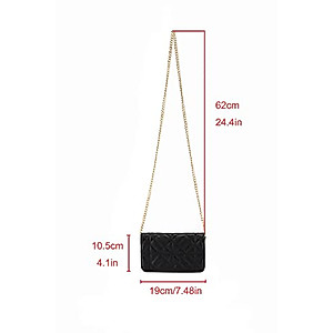 FALETO Black Crossbody Bags for Women Small Quilted Shoulder Bag Clutch Purses Designer Handbags Satchel Evening Party Bag with Gold Chain PU Leather Trendy Mini Club Purse Wallet