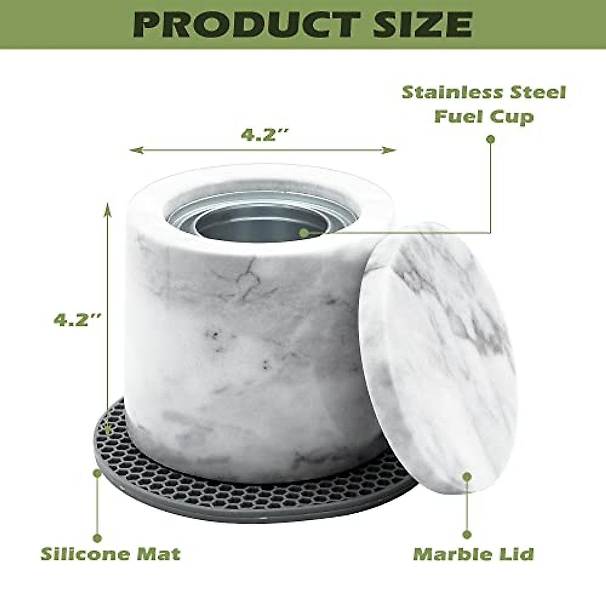 Montex Marble Tabletop Fire Pit Rubbing Alcohol Fireplace with Lid and Silicon Mat, Fire Pit Bowl for Indoor and Outdoor White