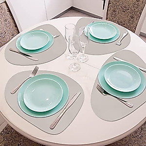 MOVNO Leather Placemats Set of 6, Modern Placemats for Kitchen Table, Plate Mats Set for Square Round Table, Washable Wipeable Waterproof Faux Leather Placemats, Non-Slip Table Mats(Gray)