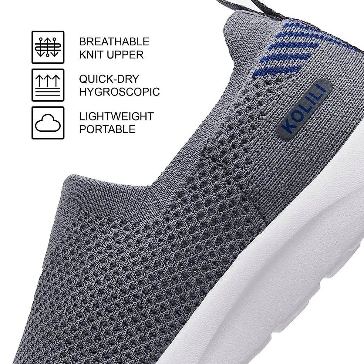 KOLILI Women's Walking Shoes Sock Sneakers Slip on Mesh Comfortable Running Shoes for Gym Travel Work, Dark Gray, US 7