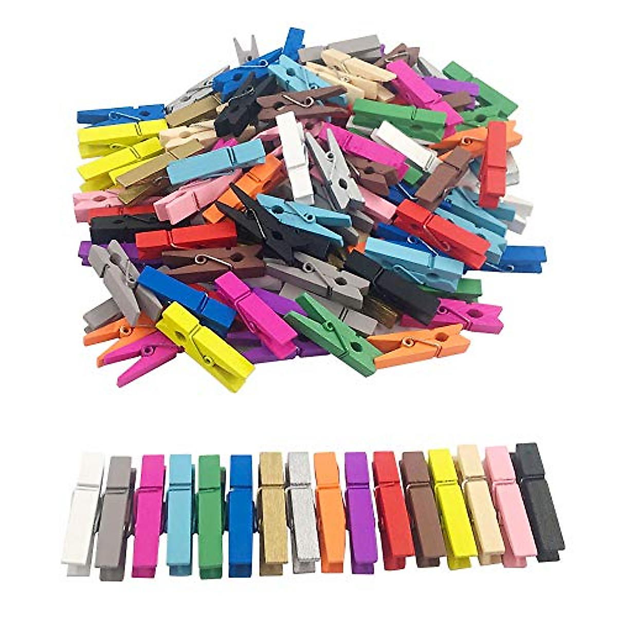 (Pack of 128) Mini Wooden Colored clothespins,16 coloers Each 8pcs