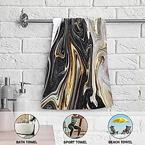 Oyihfvs Ink Marble Black Gold Grey 2 Pieces Face Towel, Highly Absorbent Cotton Dish Hand Towels, Soft Washcloth for Spa Bathroom Hotel Kitchen Beach Gym Yoga