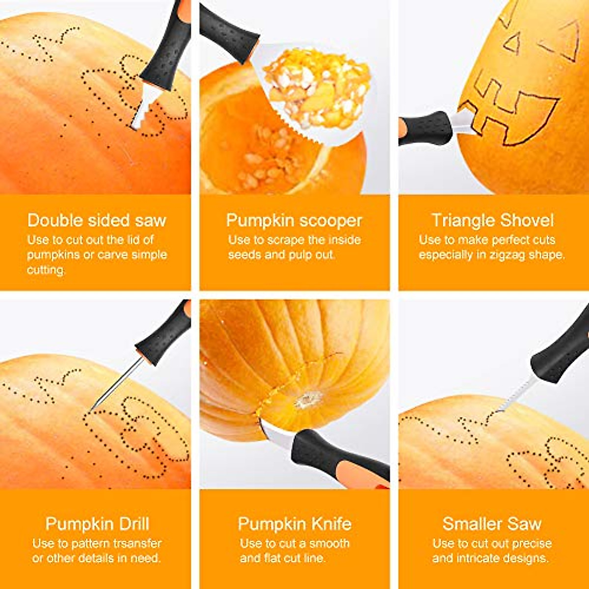 GoStock Pumpkin Carving Kit, Upgrade Soft Grip Rubber Handle 9 Pieces Pumpkin Carving Tools Set Heavy Duty Stainless Steel Masters Carving Kit with Zipper Bag for Halloween Jack-O-Lanterns