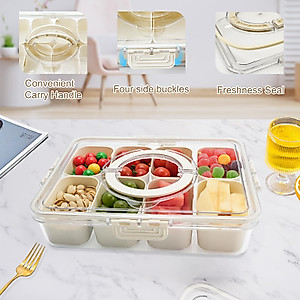 SZJhongfeng Divided Serving Tray with Lid and Handle, Portable Snackle Box Container, Transparent Storage Organizer, Perfect for Candy, Fruits, Nuts, Ideal for Entertaining, Parties, and Travel.