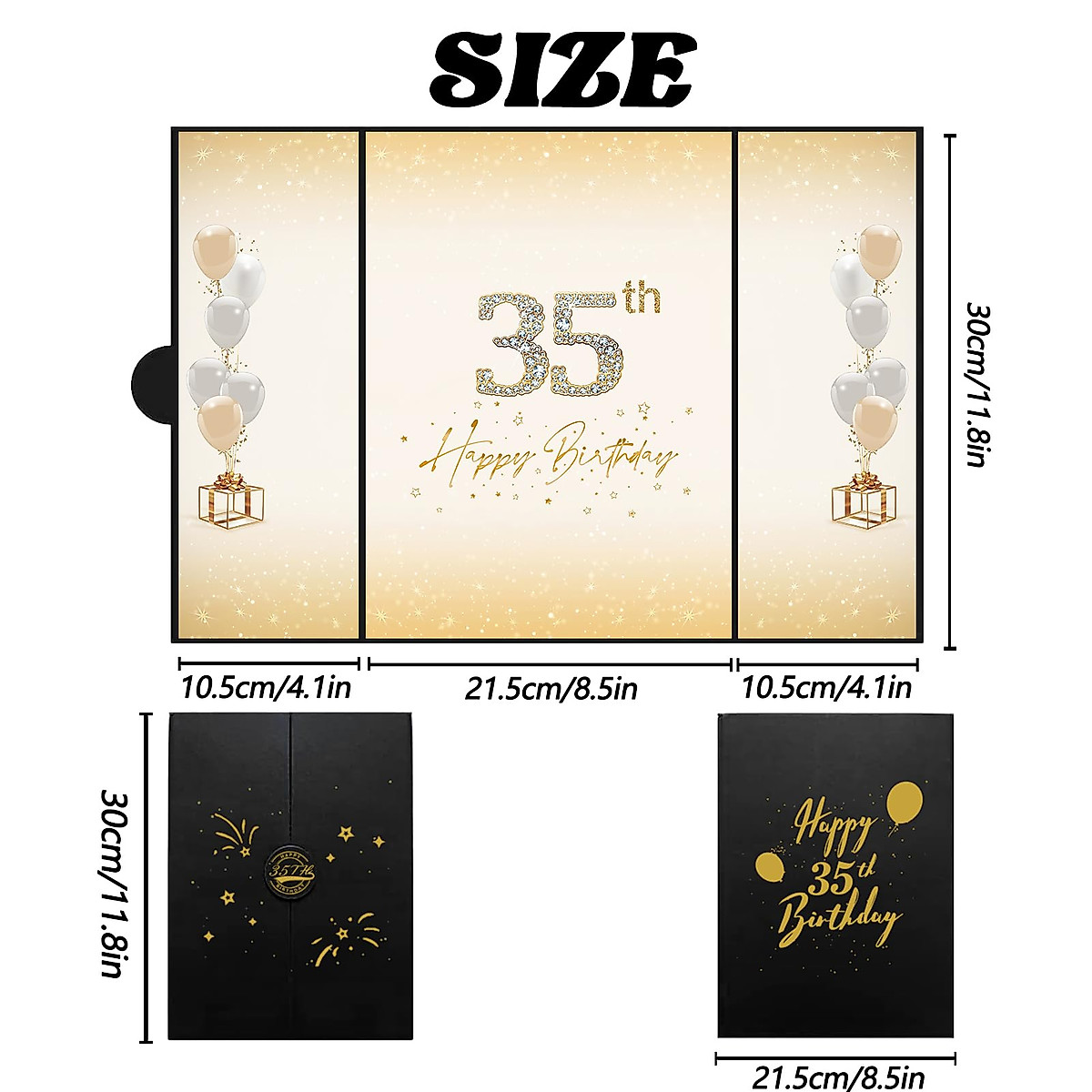 Crenics 35th Birthday Decorations for Her or Him, Creative 35th Birthday Guest Book Alternative, Black and Gold 35th Birthday Signature Book 18 x 12 inch, Great 35 Birthday Gifts for Men or Women