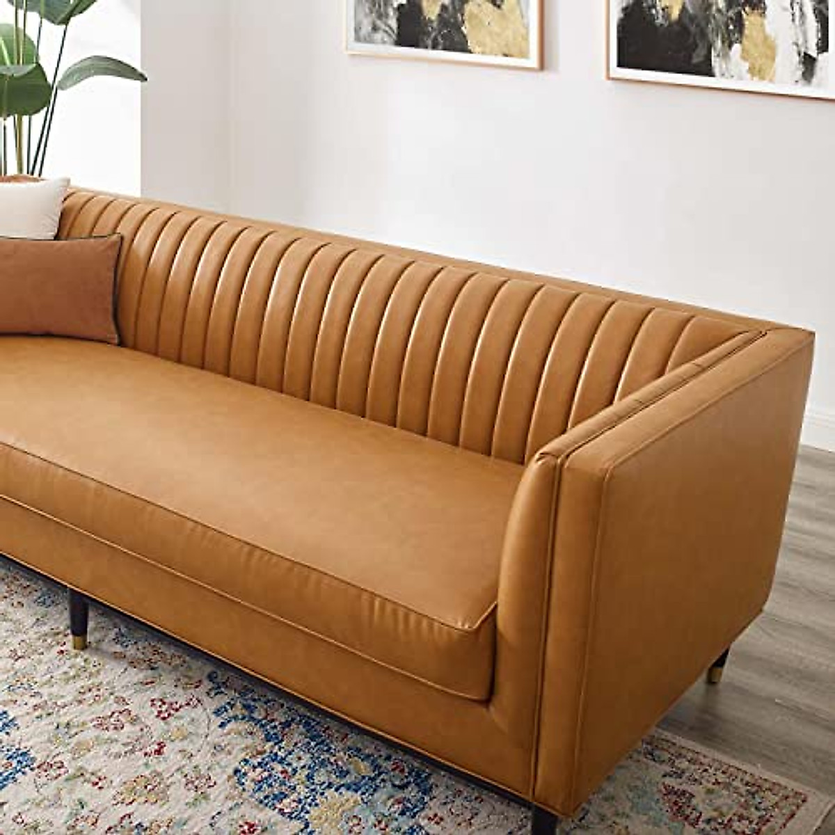 Modway Devote Channel Tufted Vegan Leather, Sofa, Tan
