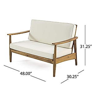 Christopher Knight Home Felix Outdoor Acacia Wood 4 Seater Chat Set with Coffee Table, Teak Finish, Beige