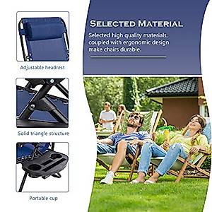 Shintenchi Patio Zero Gravity Recliner Lounge Chair, Outdoor Folding Beach Chair Recliner, Adjustable Long Chair w/ Cup Holder and Headrest, Set of 2 for Yard Garden Deck Poolside Camp, Dark Blue