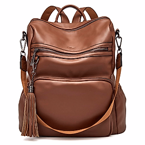 CLUCI Women Wallet Large Leather Zip Around Card Holder Organizer Ladies Clutch Wristlet Bundles with Women Backpack Purse Leather Travel Large Ladies Shoulder Bags with Tassel Brown