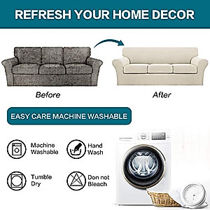 4 Piece Sofa Covers For 3 Cushion Couch Sofa Slipcover Soft Couch Cover For Dogs-Washable Sofa Furniture Covers With 3 Individual Cushion Covers,Feature Jacquard Fabric(3 Cushion Sofa, Biscotti Beige)