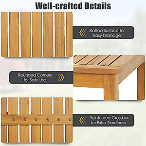 Tangkula 5 Piece Outdoor Acacia Wood Bar Table Set, 45" Rectangular High Top Table with 4 Saddle Seat Bar Height Stools, Space-Saving Patio Dining Set for 4, for Deck, Garden and Porch