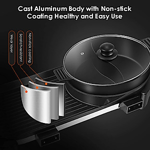 SEAAN Electric Removable Shabu-shabu Pot Grill Detachable Barbecue Grill with Large Capacity Baking Tray Non-Stick BBQ Pan Adjustable Temperature Double Flavor Hot Pot 110V
