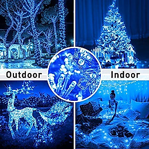 JMEXSUSS 250 LED Blue String Lights Indoor, 91.5ft Connectable Christmas Lights Outdoor Waterproof, 8 Modes Blue Christmas String Lights for Party Garden Christmas Tree Halloween Decoration