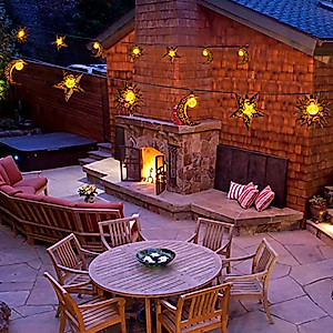 Tryme Outdoor Solar String Lights Patio Star Moon Sun Waterproof LED String Light Solar Powered Fairy Lights Starry 13Ft 153In 2 Lighting Modes for Garden Yard Porch Wedding Party Decor